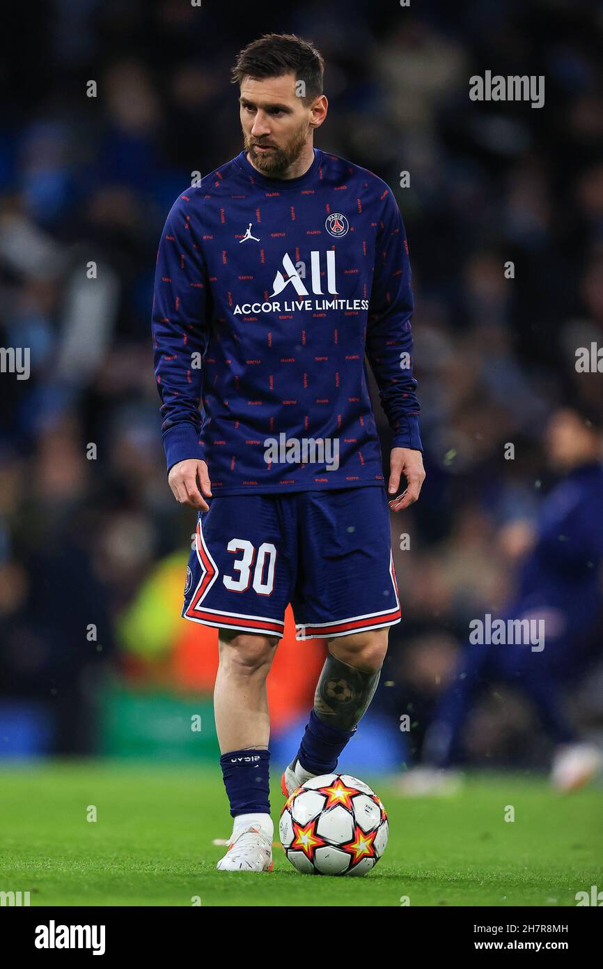 Lionel Messi #30 of Paris Saint-Germain with the ball during the pre ...