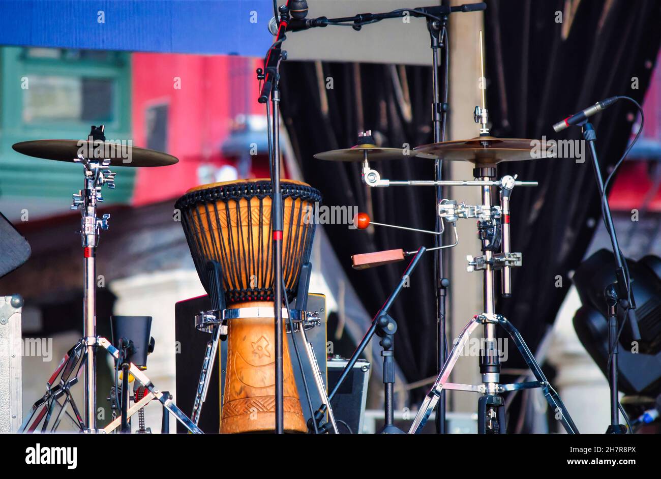 Stage with different musical instruments prepared for a concert Stock ...