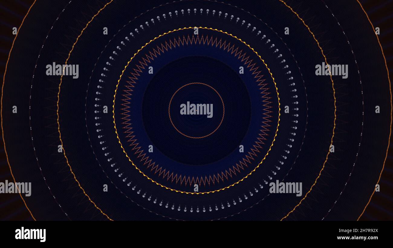 Circular waves motion graphics on black background, seamless loop ...