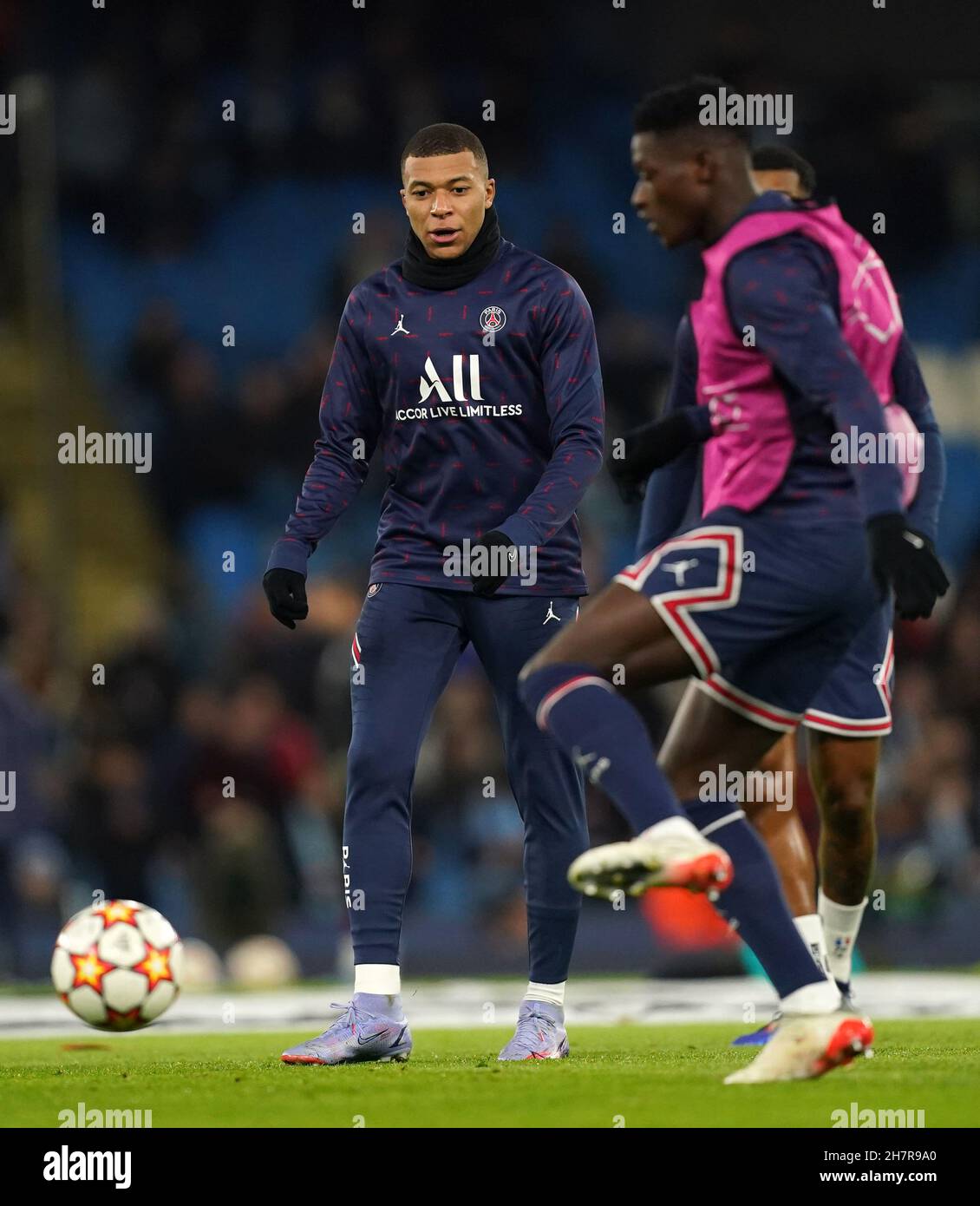 Paris Saint Germain's Kylian Mbappe warming up before the UEFA ...