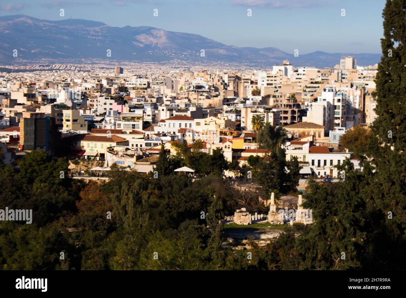 Athens, Greece - November 22, 2021 Panoramic view of buildings and ...