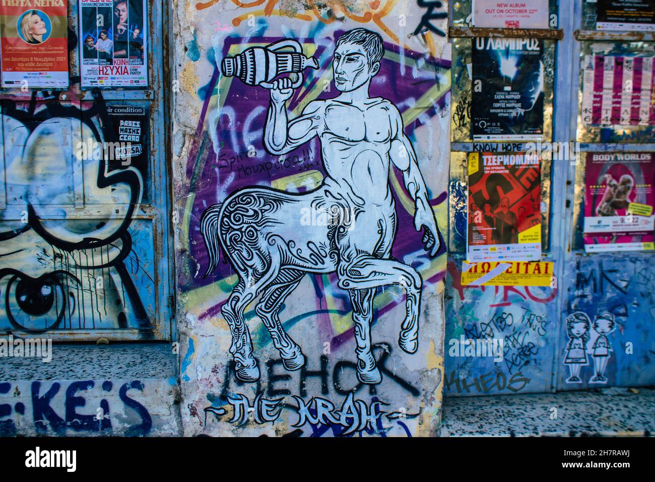 Athens, Greece - November 22, 2021 Street art in Athens, graffiti that ...