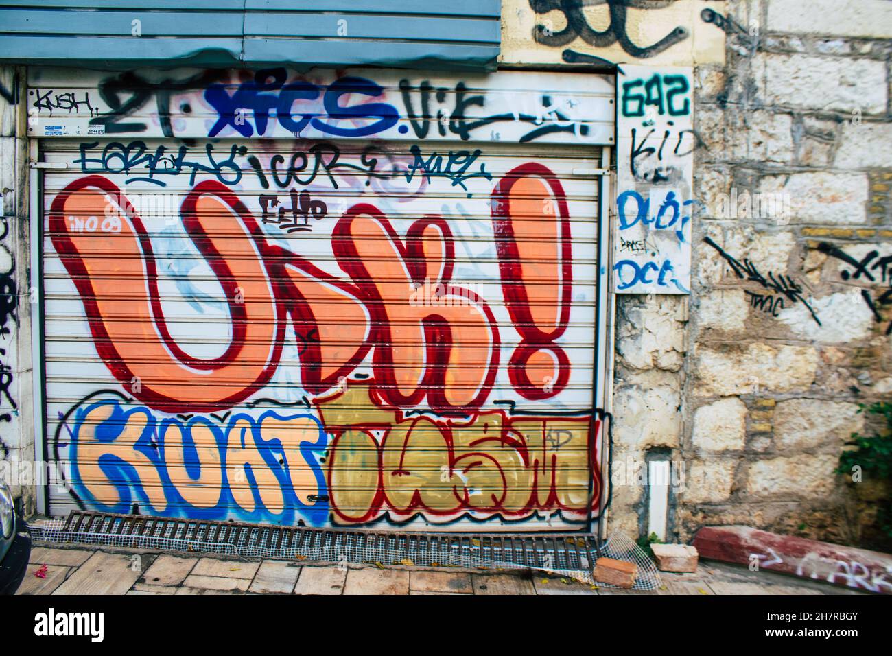 Athens, Greece - November 22, 2021 Street art in Athens, graffiti that ...