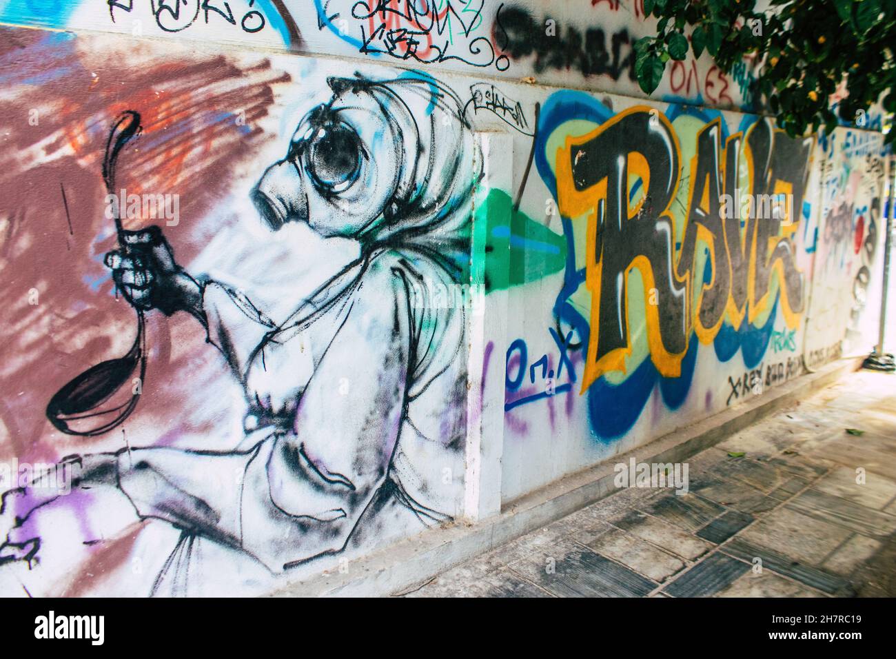 Athens, Greece - November 22, 2021 Street art in Athens, graffiti that ...
