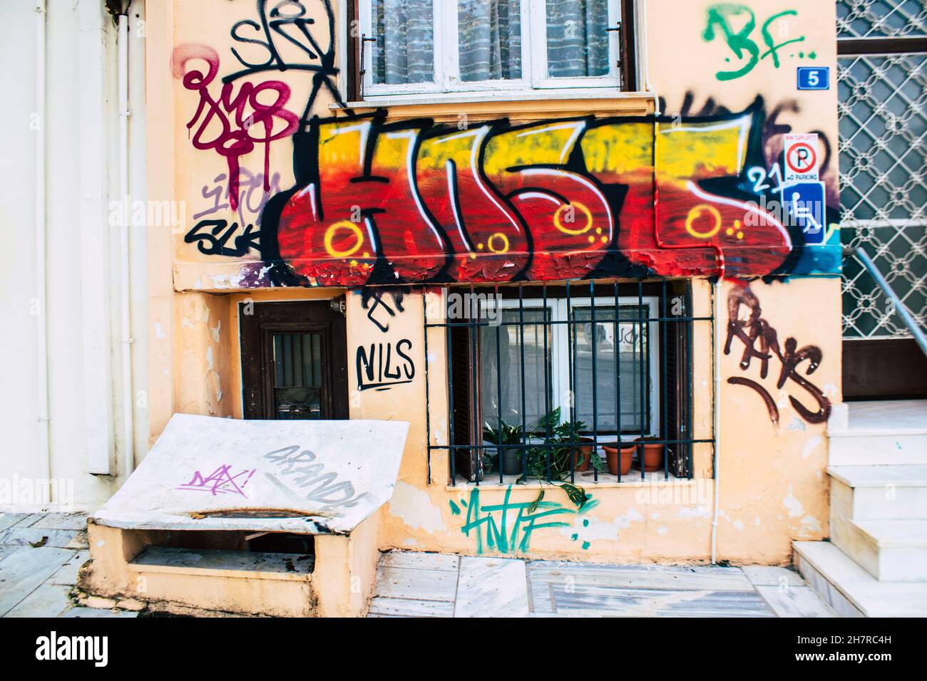 Athens, Greece - November 22, 2021 Street art in Athens, graffiti that ...