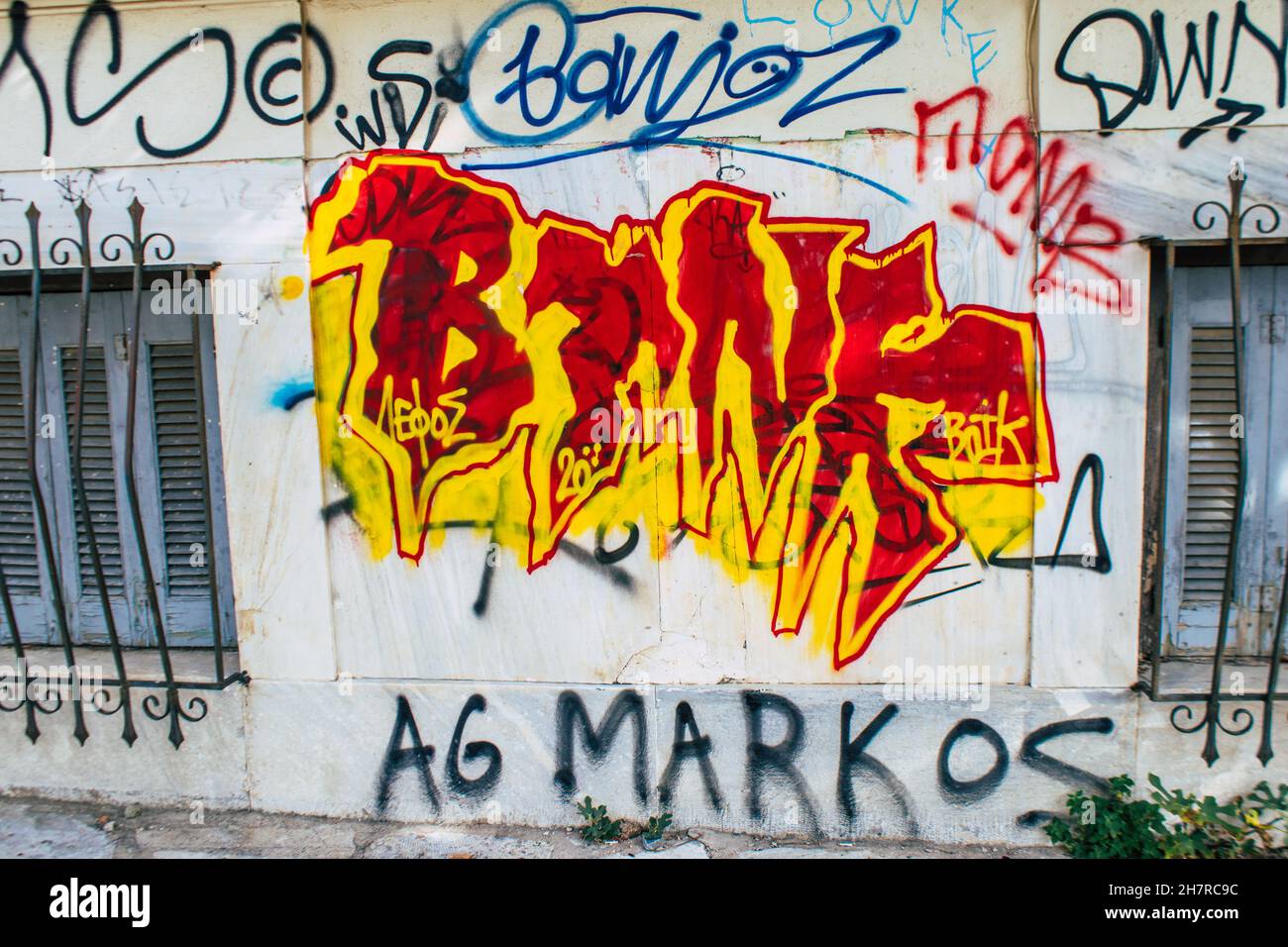 Athens, Greece - November 22, 2021 Street art in Athens, graffiti that ...
