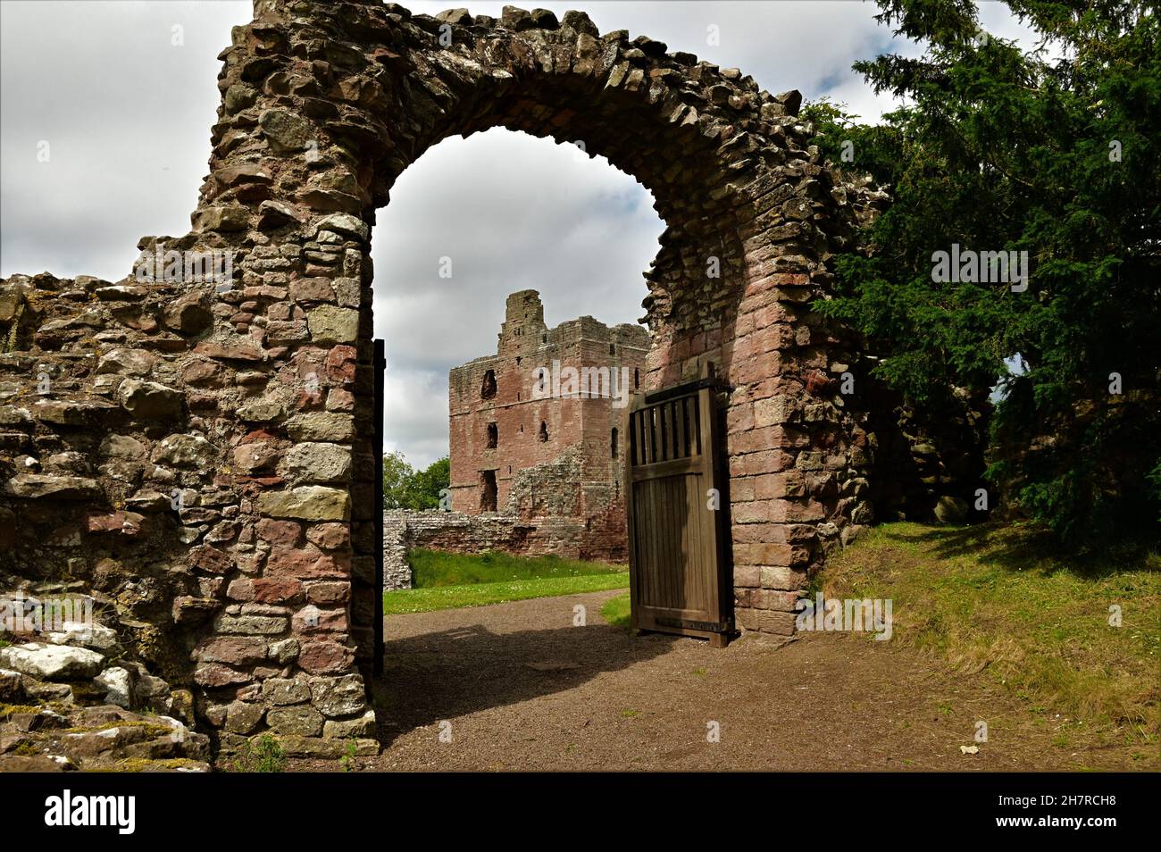 A view of the ruins of Norham Castle, a medieval building in ...