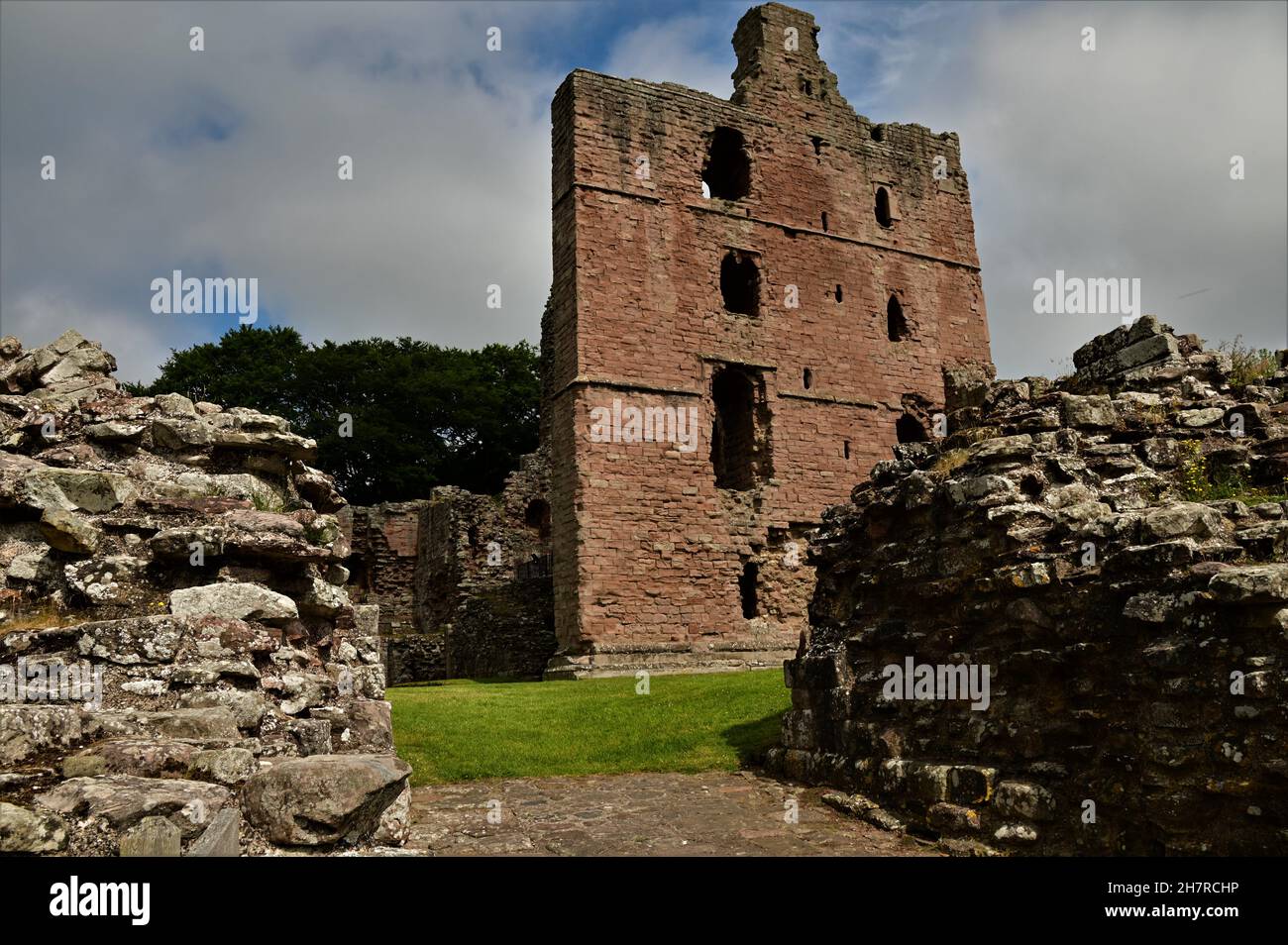 A view of the ruins of Norham Castle, a medieval building in ...