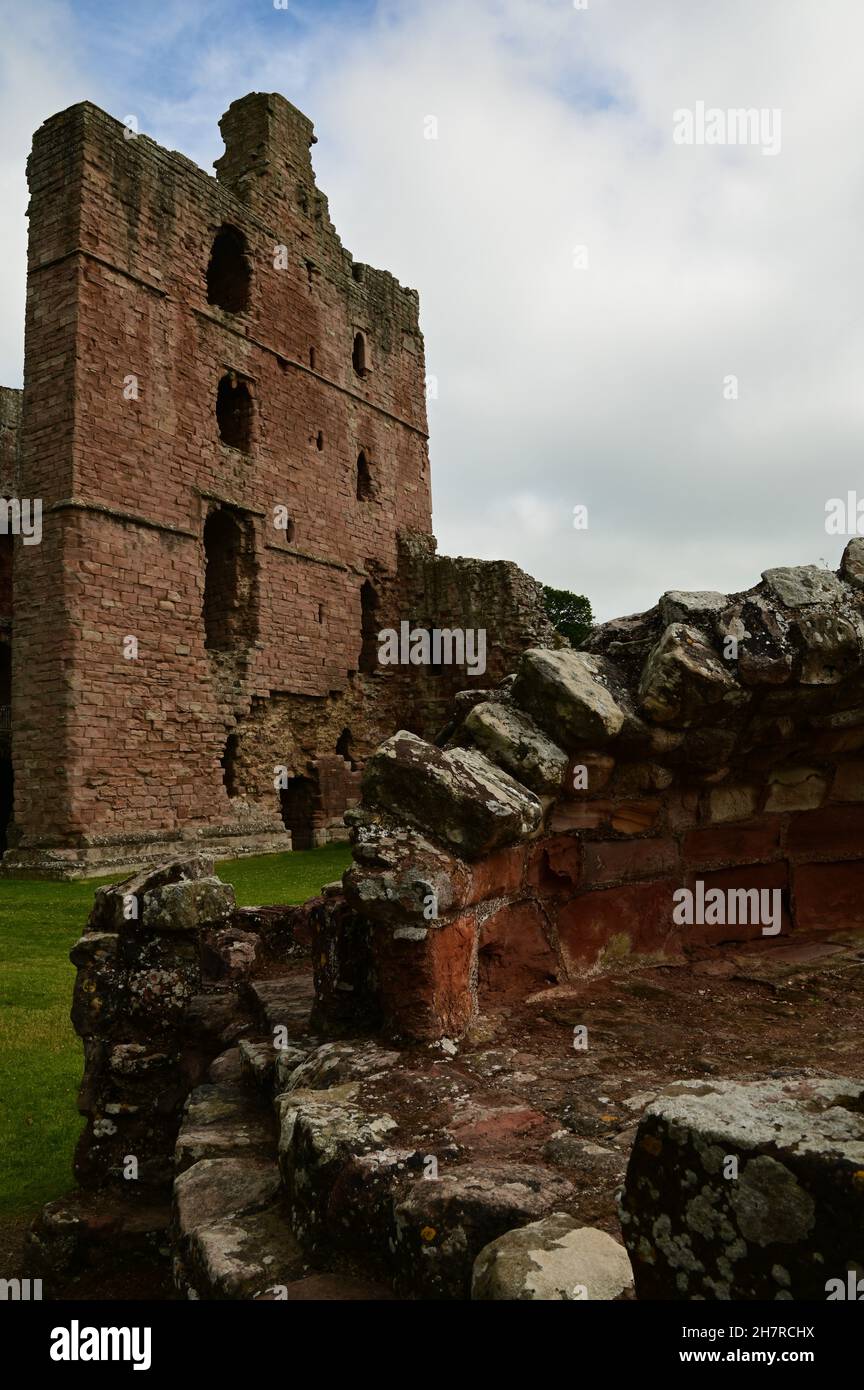 A view of the ruins of Norham Castle, a medieval building in ...