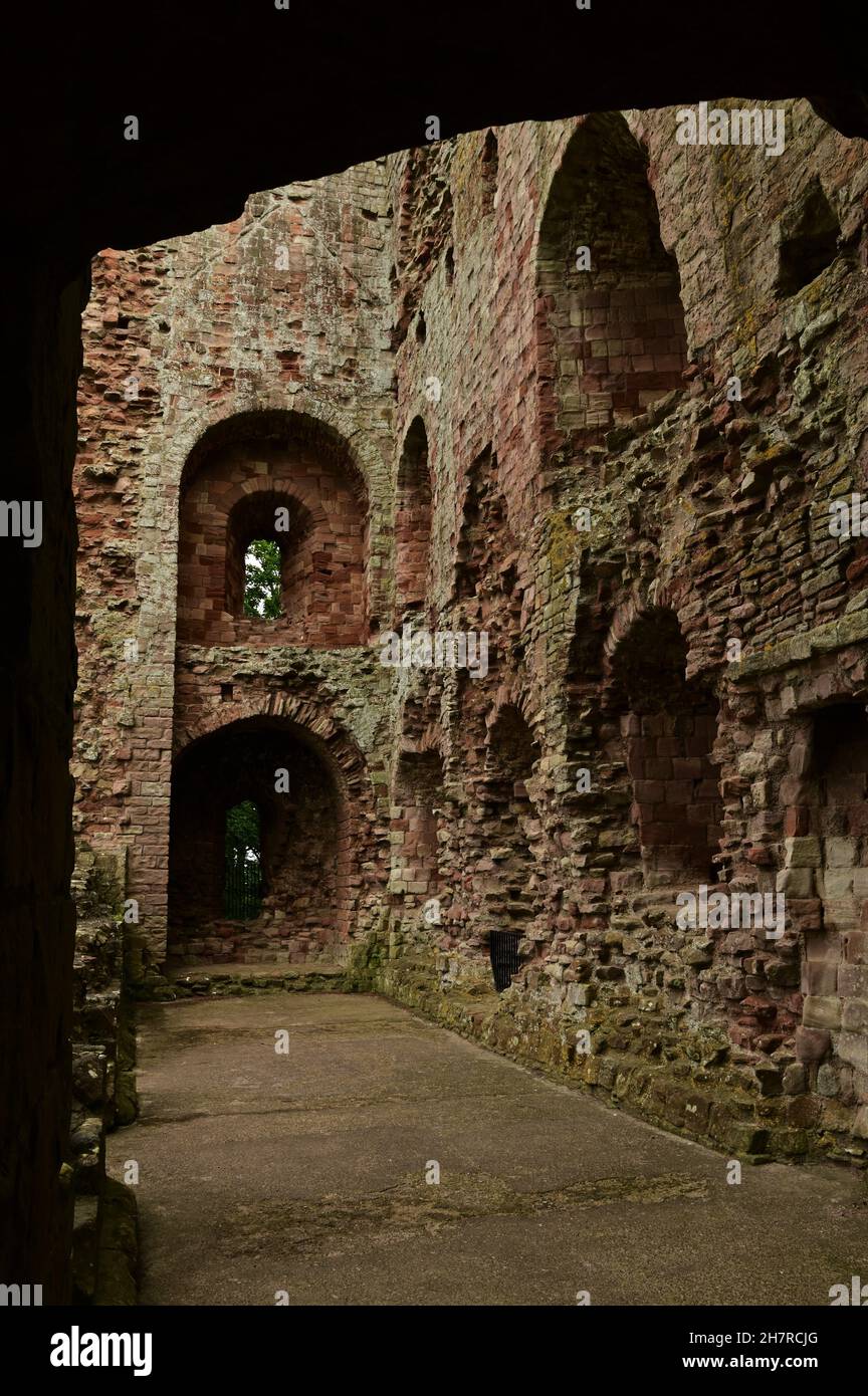 A view of the ruins of Norham Castle, a medieval building in ...