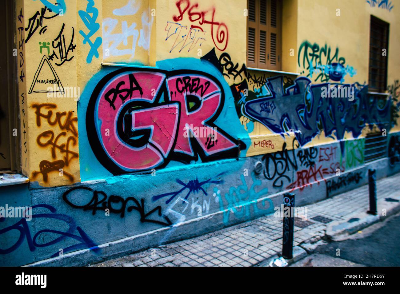 Athens, Greece - November 22, 2021 Street art in Athens, graffiti that ...