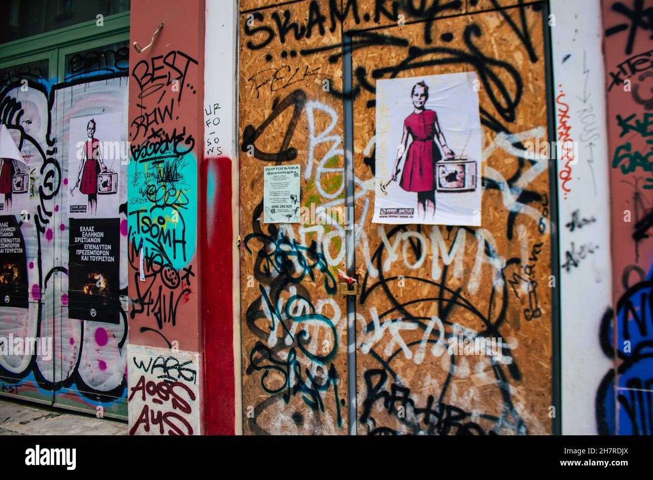 Athens, Greece - November 22, 2021 Street art in Athens, graffiti that ...