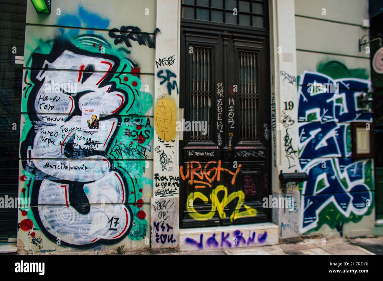 Athens, Greece - November 22, 2021 Street art in Athens, graffiti that ...