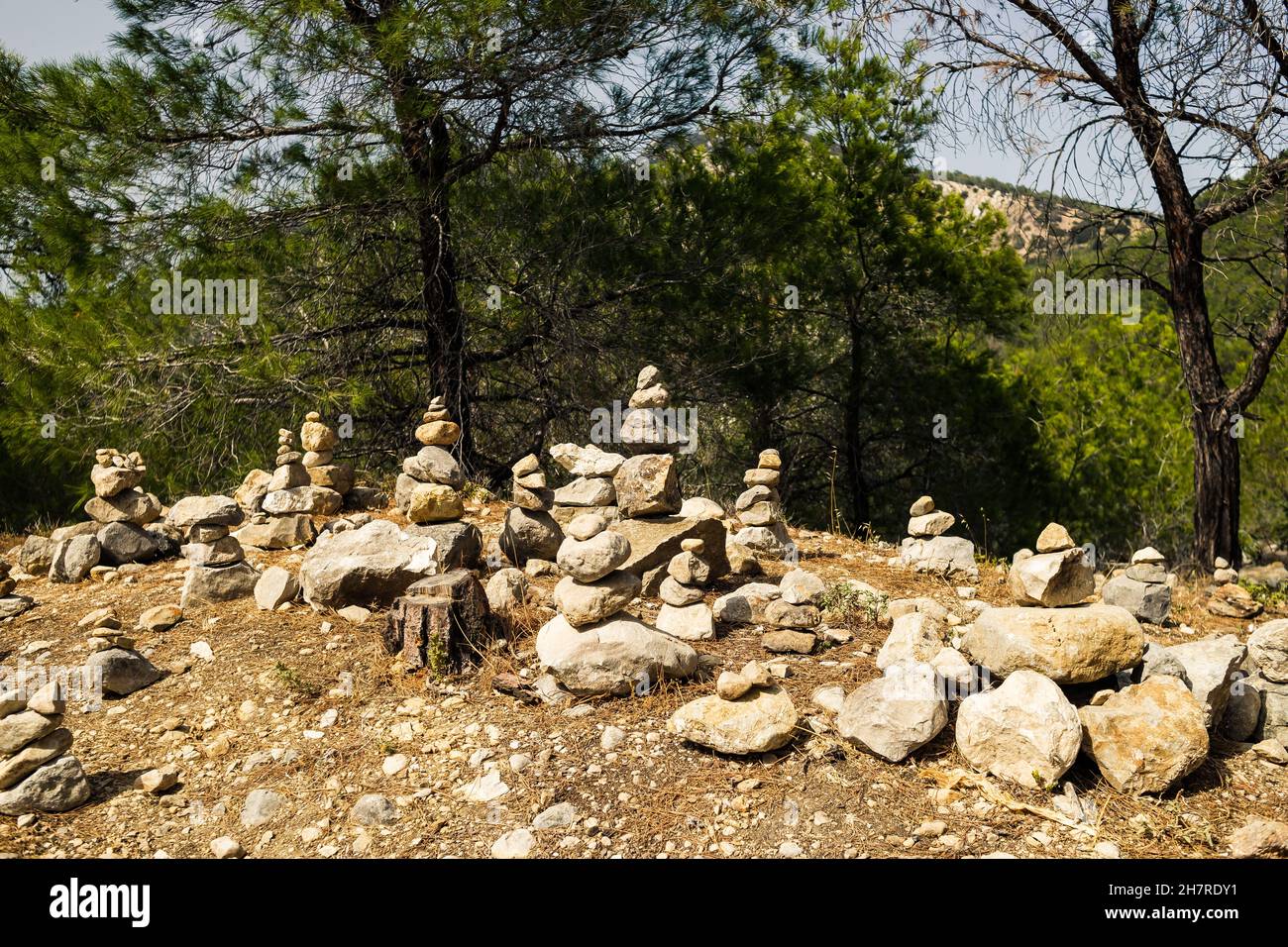 Stones in equilibrium. pile of rocks in the woods. stack of stones in ...