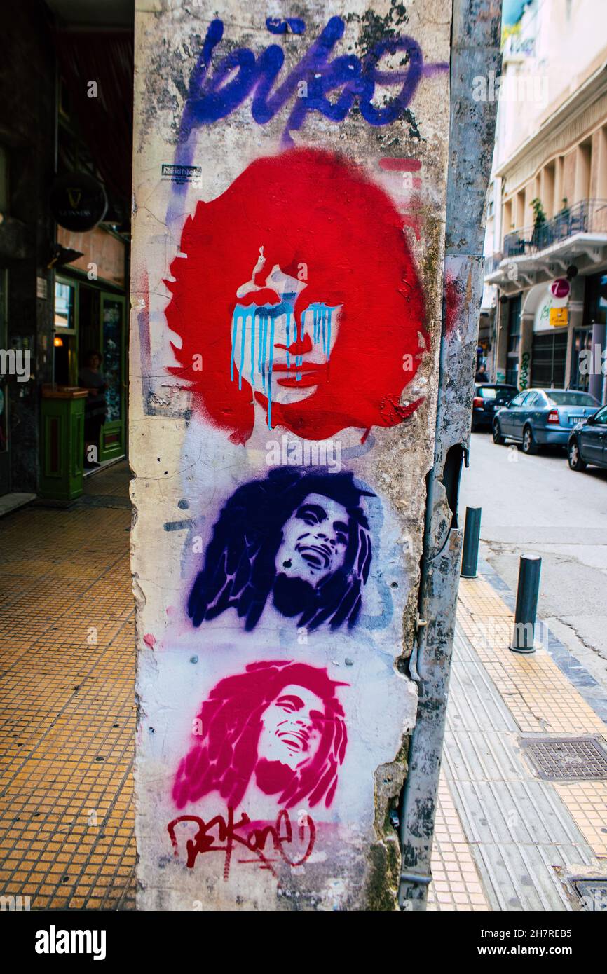 Athens, Greece - November 22, 2021 Street art in Athens, graffiti that ...