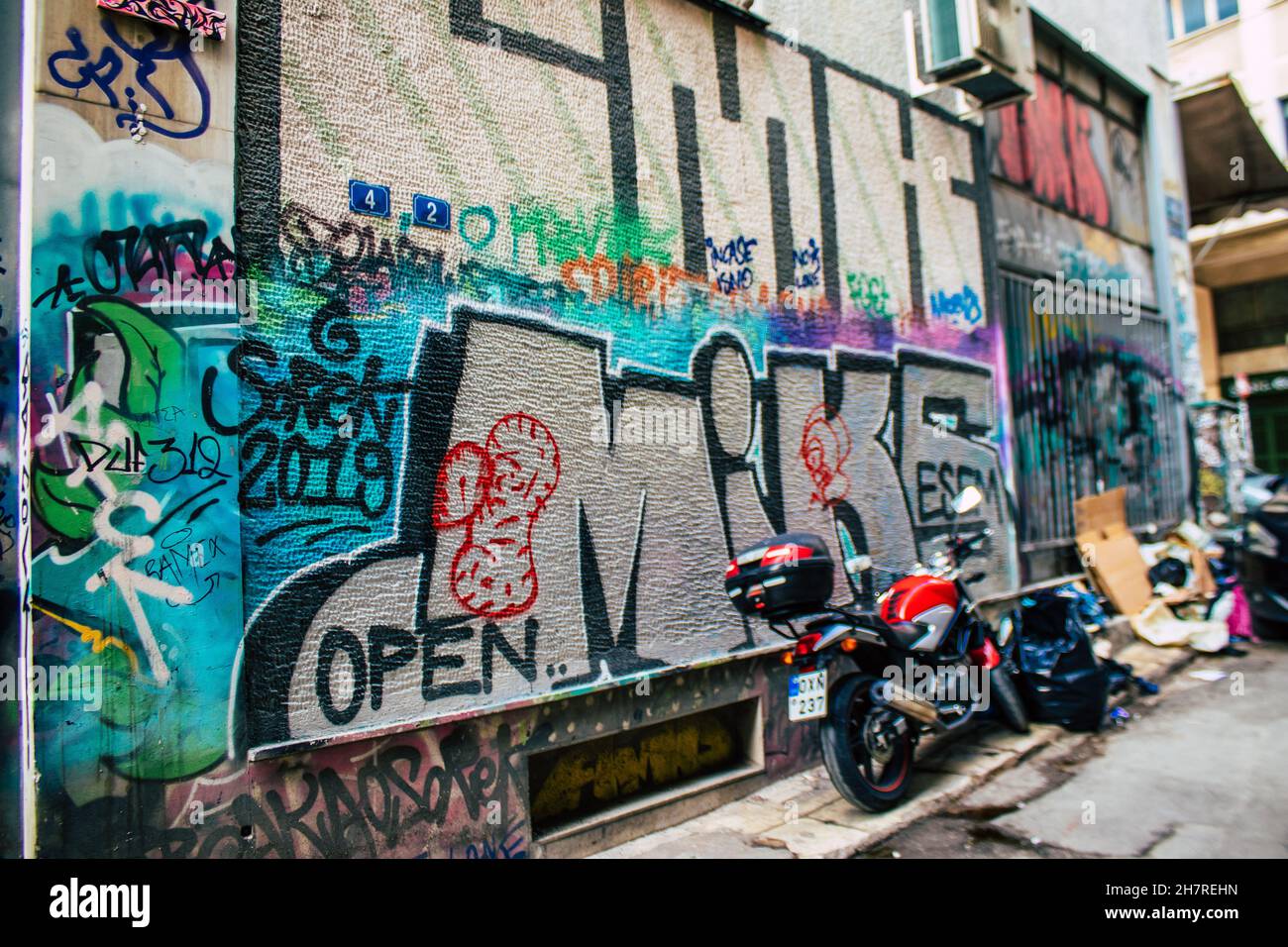 Athens, Greece - November 22, 2021 Street art in Athens, graffiti that ...