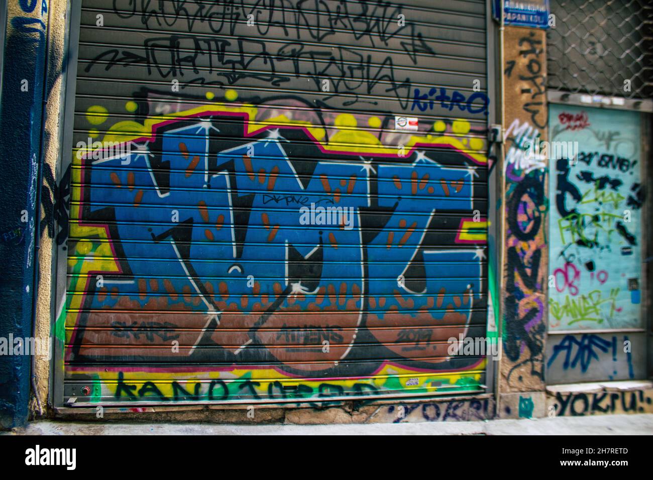 Athens, Greece - November 22, 2021 Street art in Athens, graffiti that ...