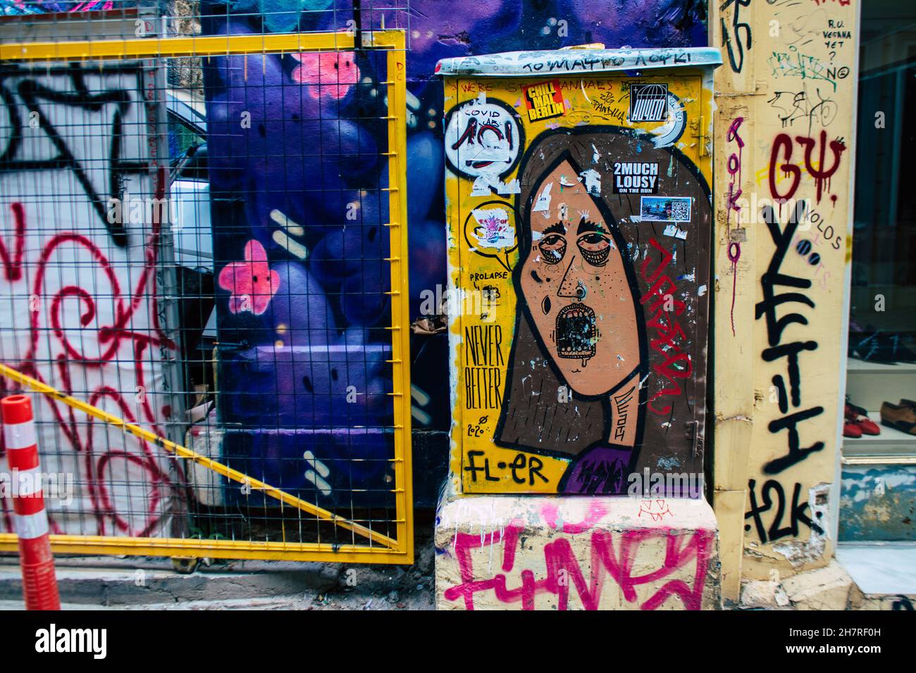 Athens, Greece - November 22, 2021 Street art in Athens, graffiti that ...