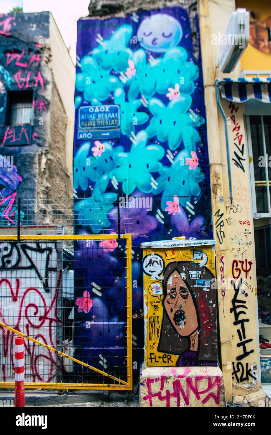 Athens, Greece - November 22, 2021 Street art in Athens, graffiti that ...