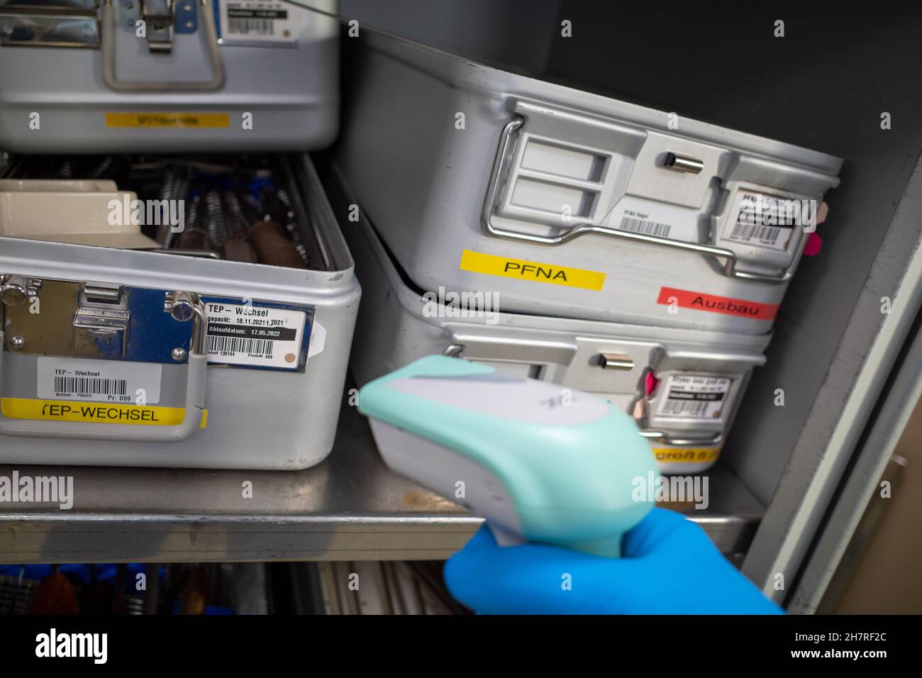 some Instrument containers are detected in an operating room with a ...