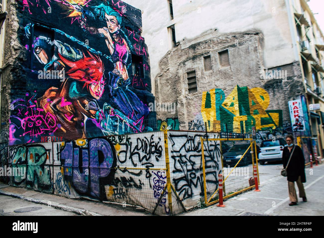 Athens, Greece - November 22, 2021 Street art in Athens, graffiti that ...