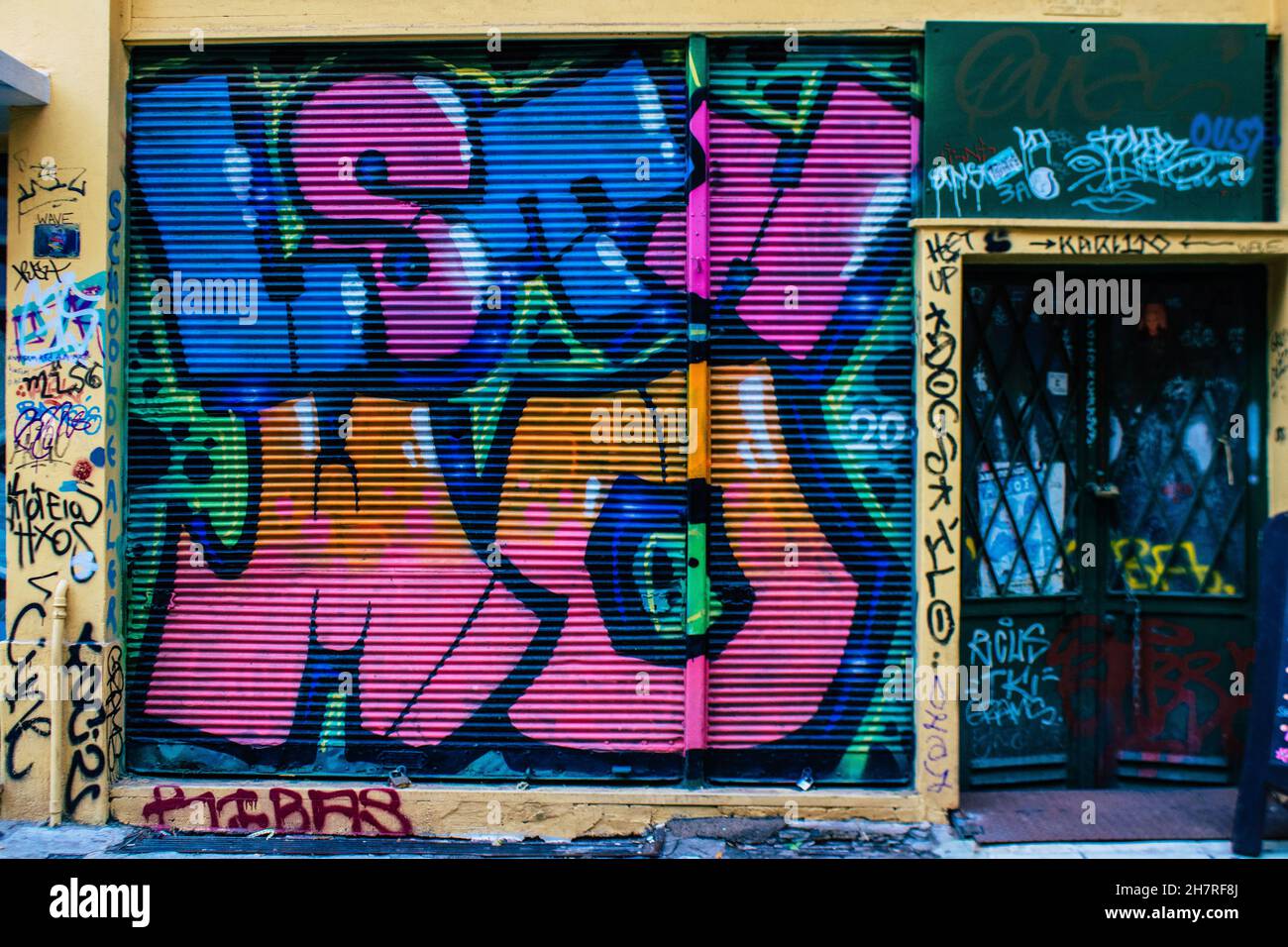 Athens, Greece - November 22, 2021 Street art in Athens, graffiti that ...