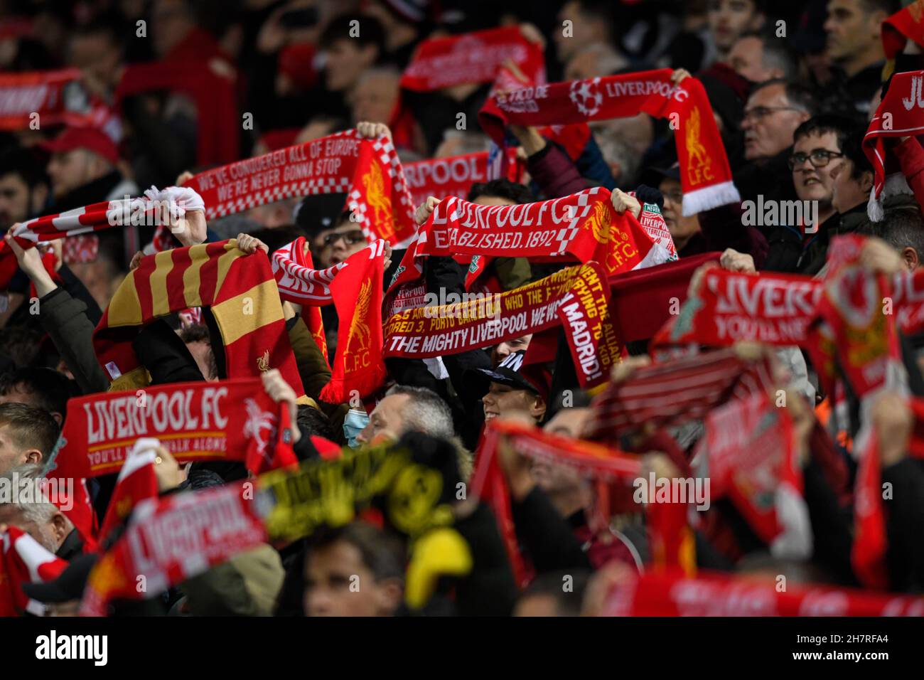 The Liverpool fans sing You’ll Never Walk Alone before the game Stock ...