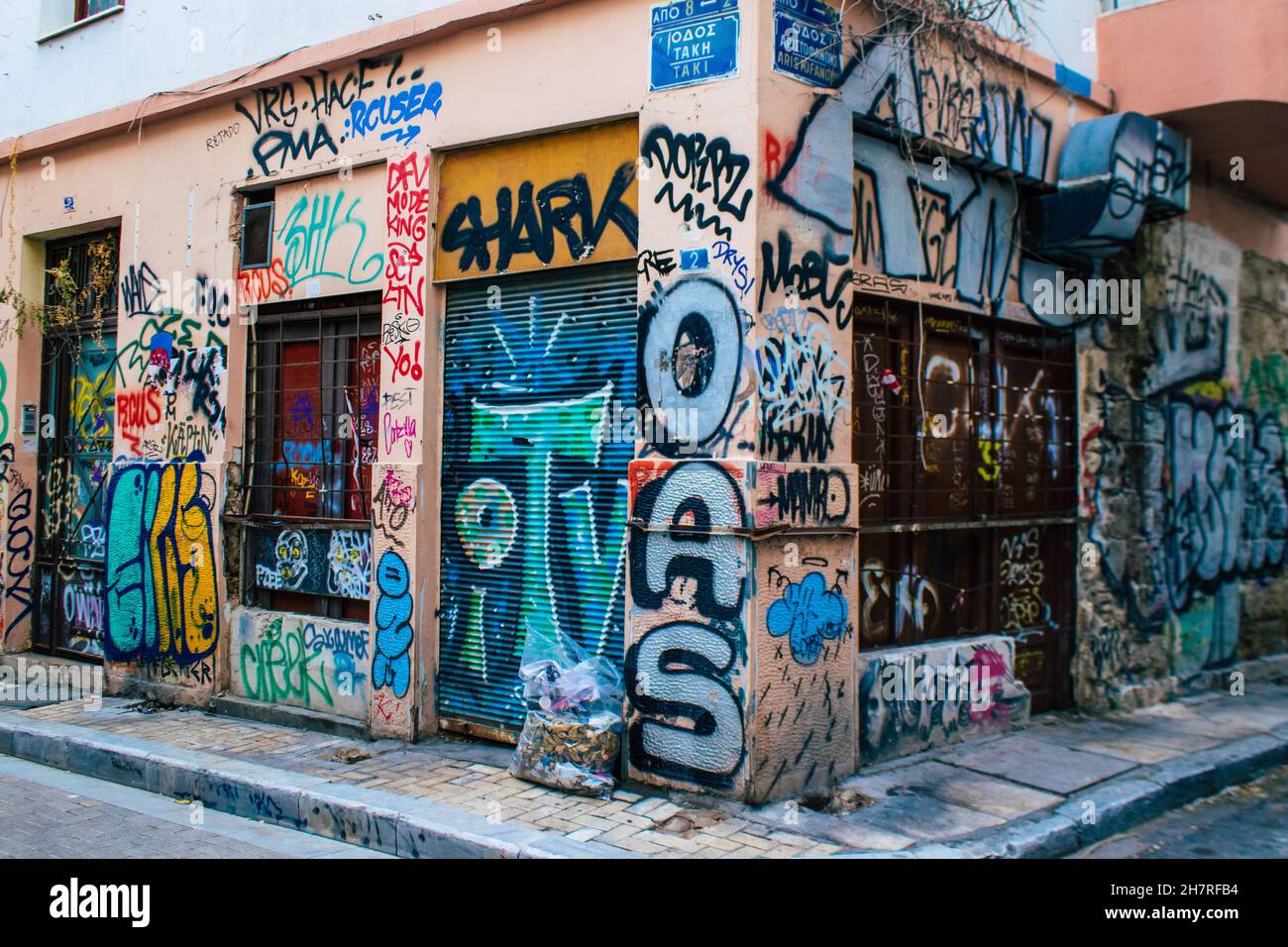 Athens, Greece - November 22, 2021 Street art in Athens, graffiti that ...