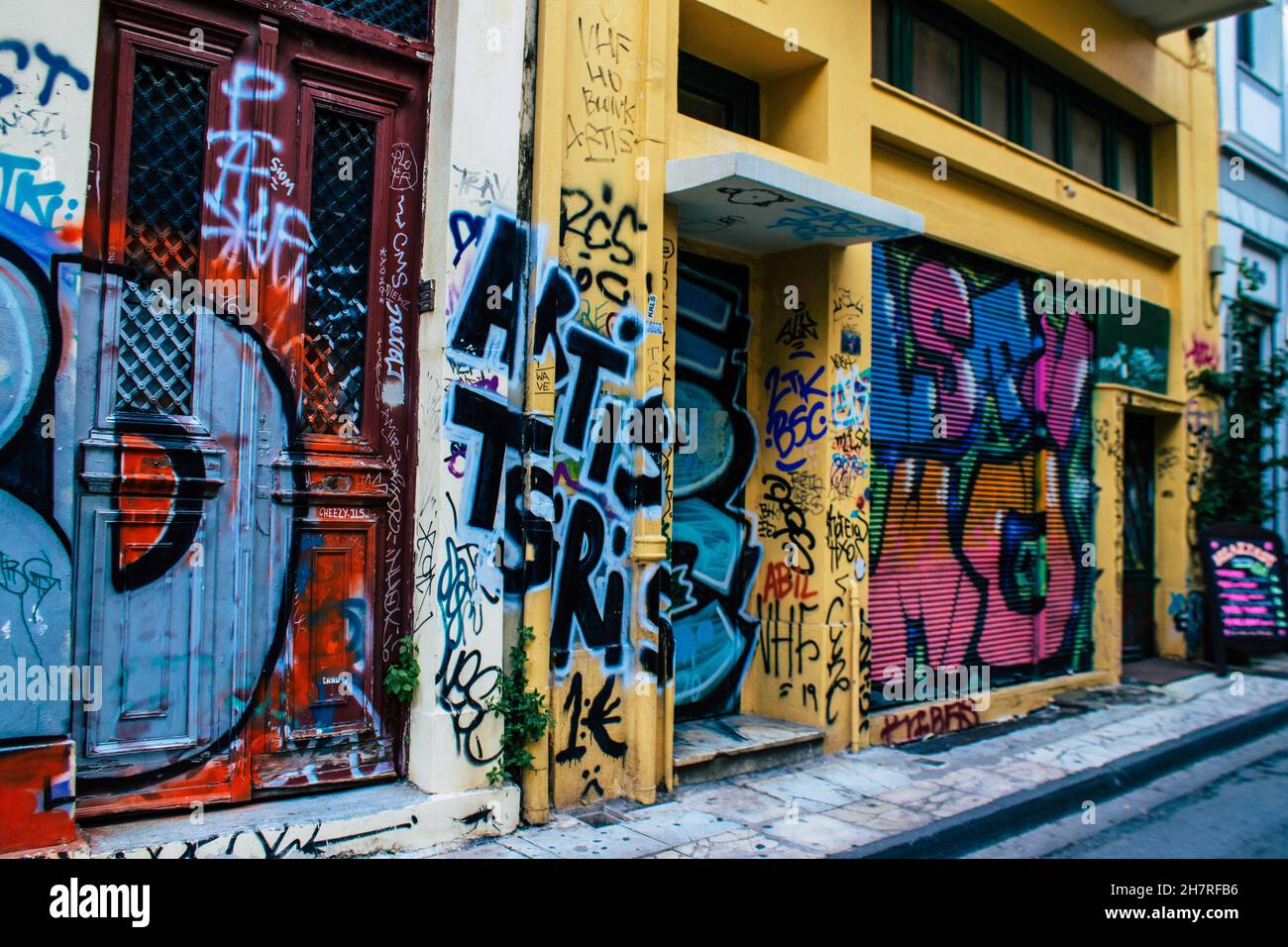 Athens, Greece - November 22, 2021 Street art in Athens, graffiti that ...