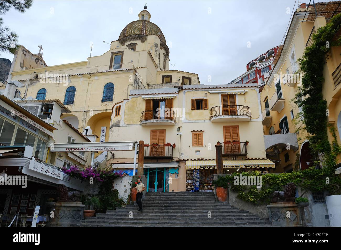 Streets and vibrant shops in Positano resort on the Amalfi Coast ...