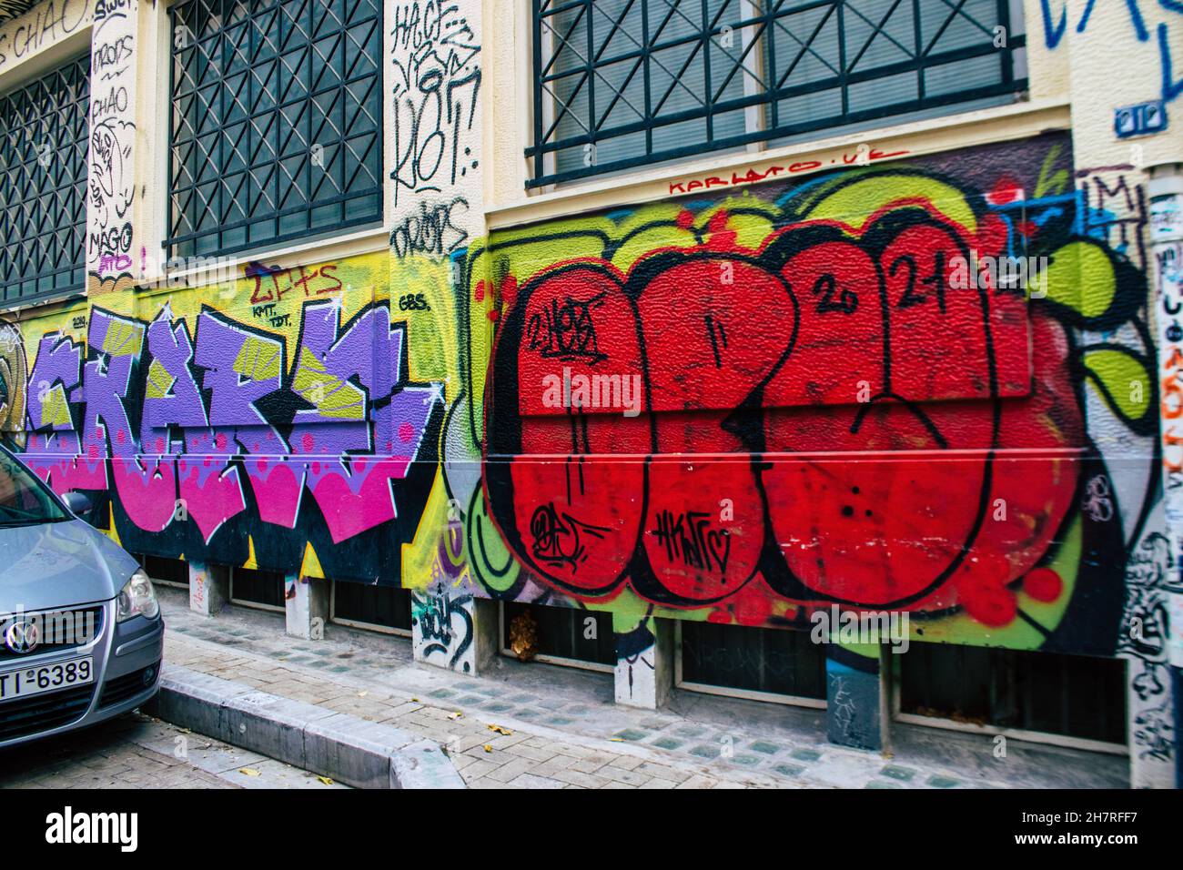 Athens, Greece - November 22, 2021 Street art in Athens, graffiti that ...