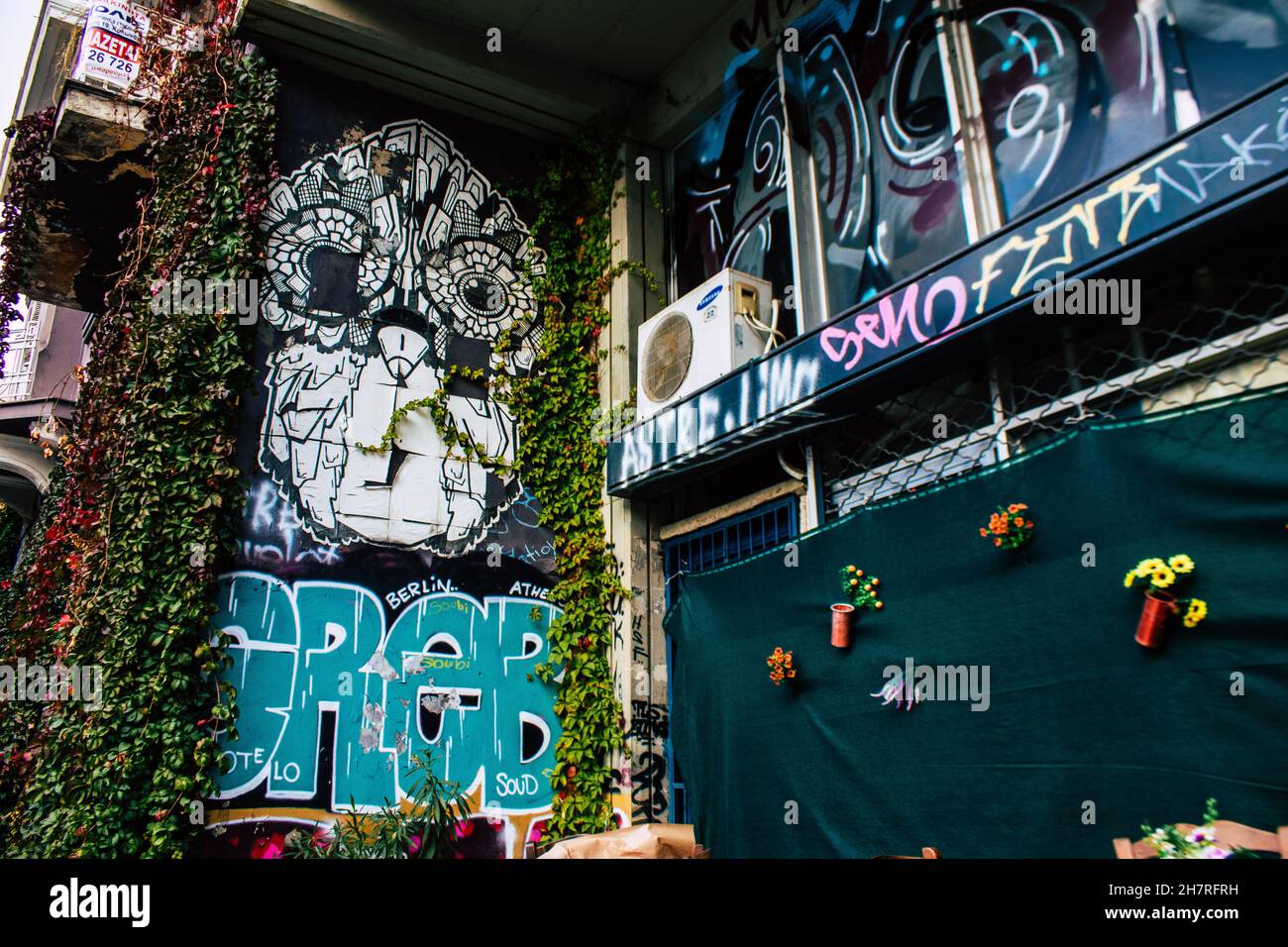 Athens, Greece - November 22, 2021 Street art in Athens, graffiti that ...