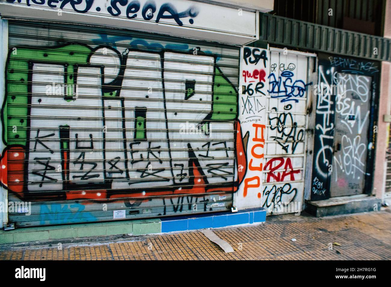 Athens, Greece - November 22, 2021 Street art in Athens, graffiti that ...