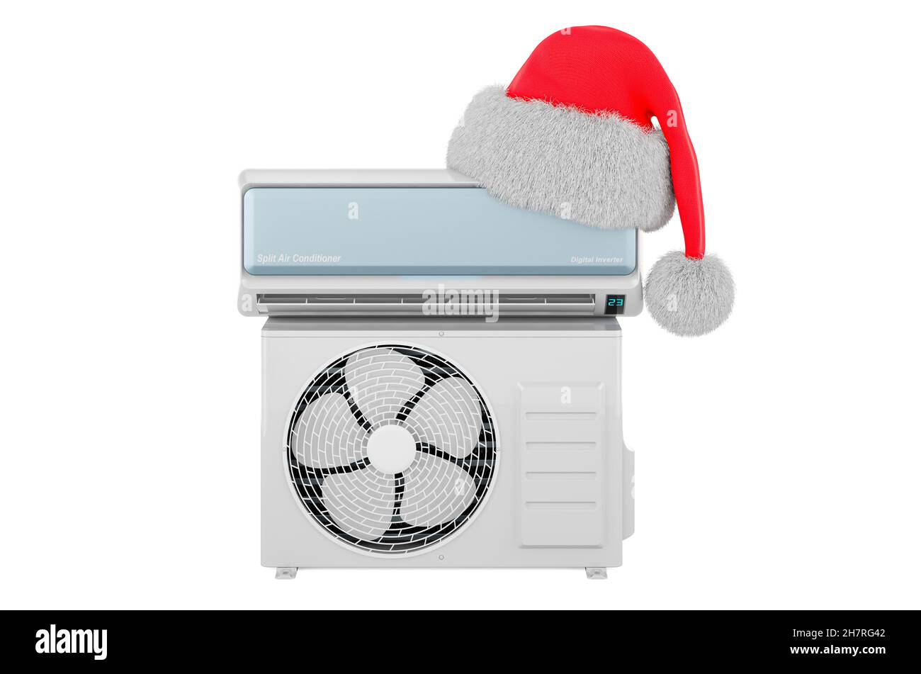 Air conditioner with Christmas Santa hat. 3D rendering isolated on ...