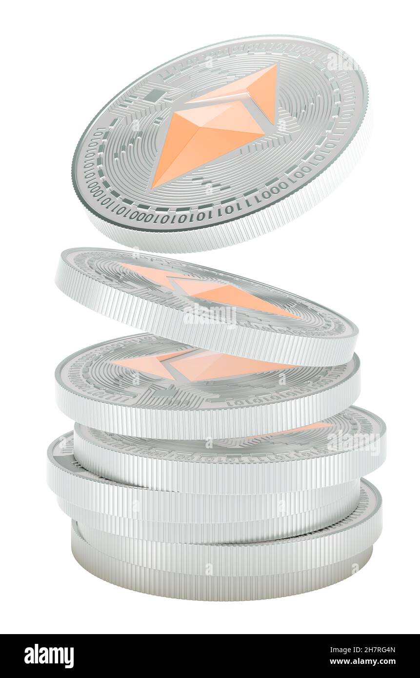Ethereum staking concept. Stack of ethereum coins, 3D rendering ...