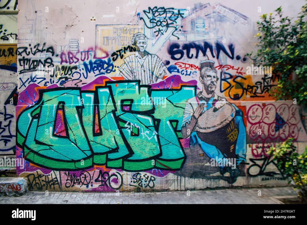 Athens, Greece - November 22, 2021 Street art in Athens, graffiti that ...