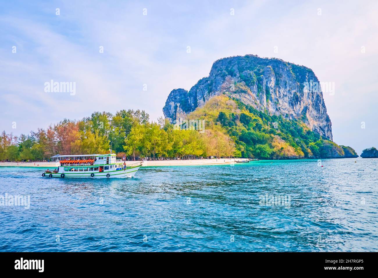 The great view on beach and huge rock of Koh Poda island, the popular ...