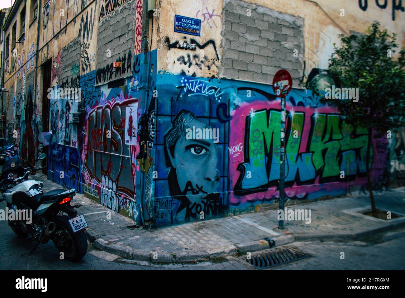 Athens, Greece - November 22, 2021 Street art in Athens, graffiti that ...