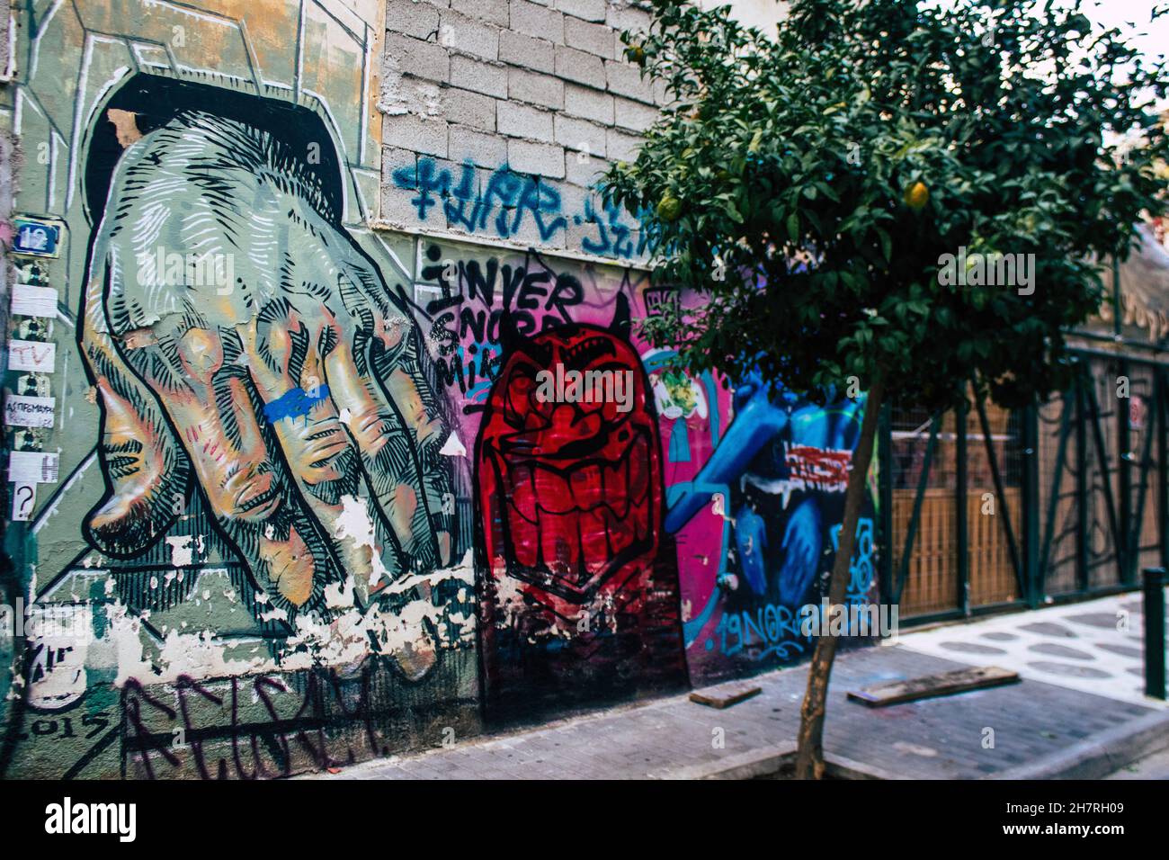 Athens, Greece - November 22, 2021 Street art in Athens, graffiti that ...