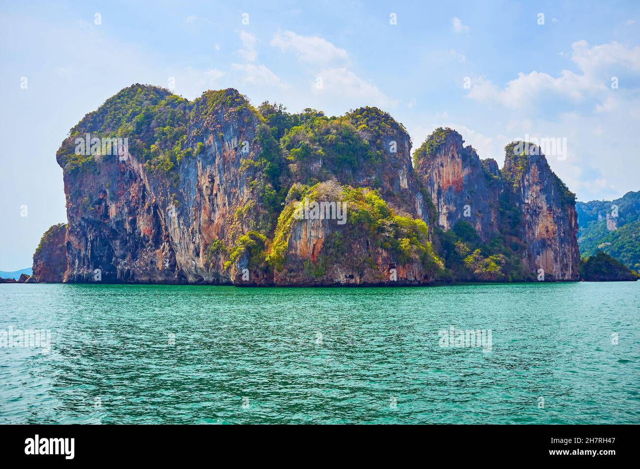 The scenic view on the monumental rock of Andaman coast opens from the ...