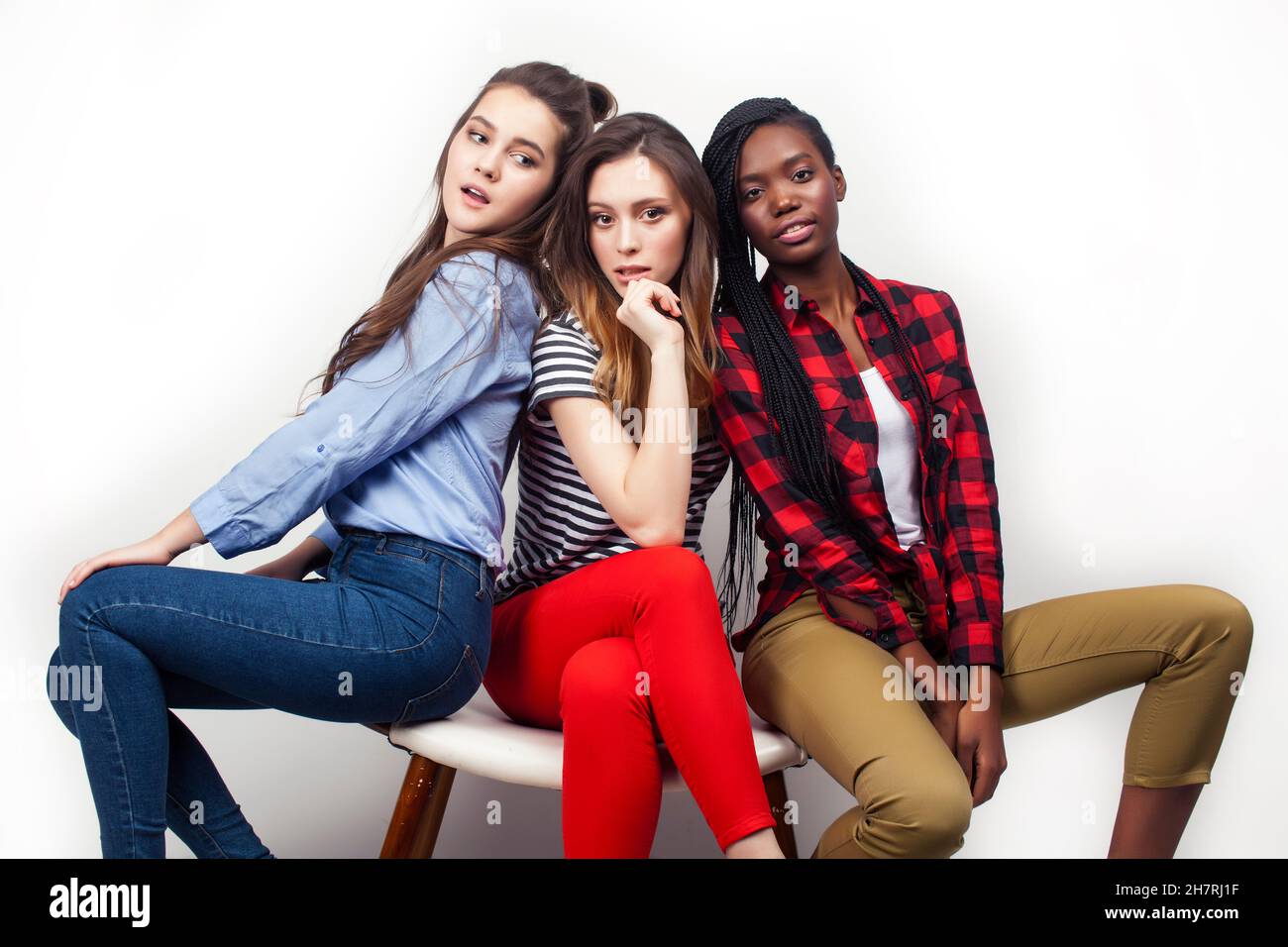 diverse multi nation girls group, teenage friends company cheerful ...