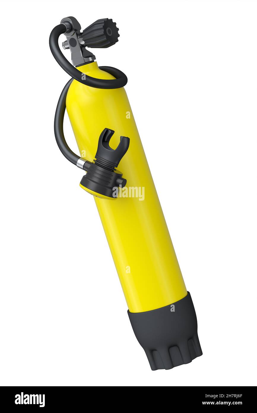 Yellow diving tank full oxygen for snorkeling isolated on a white ...