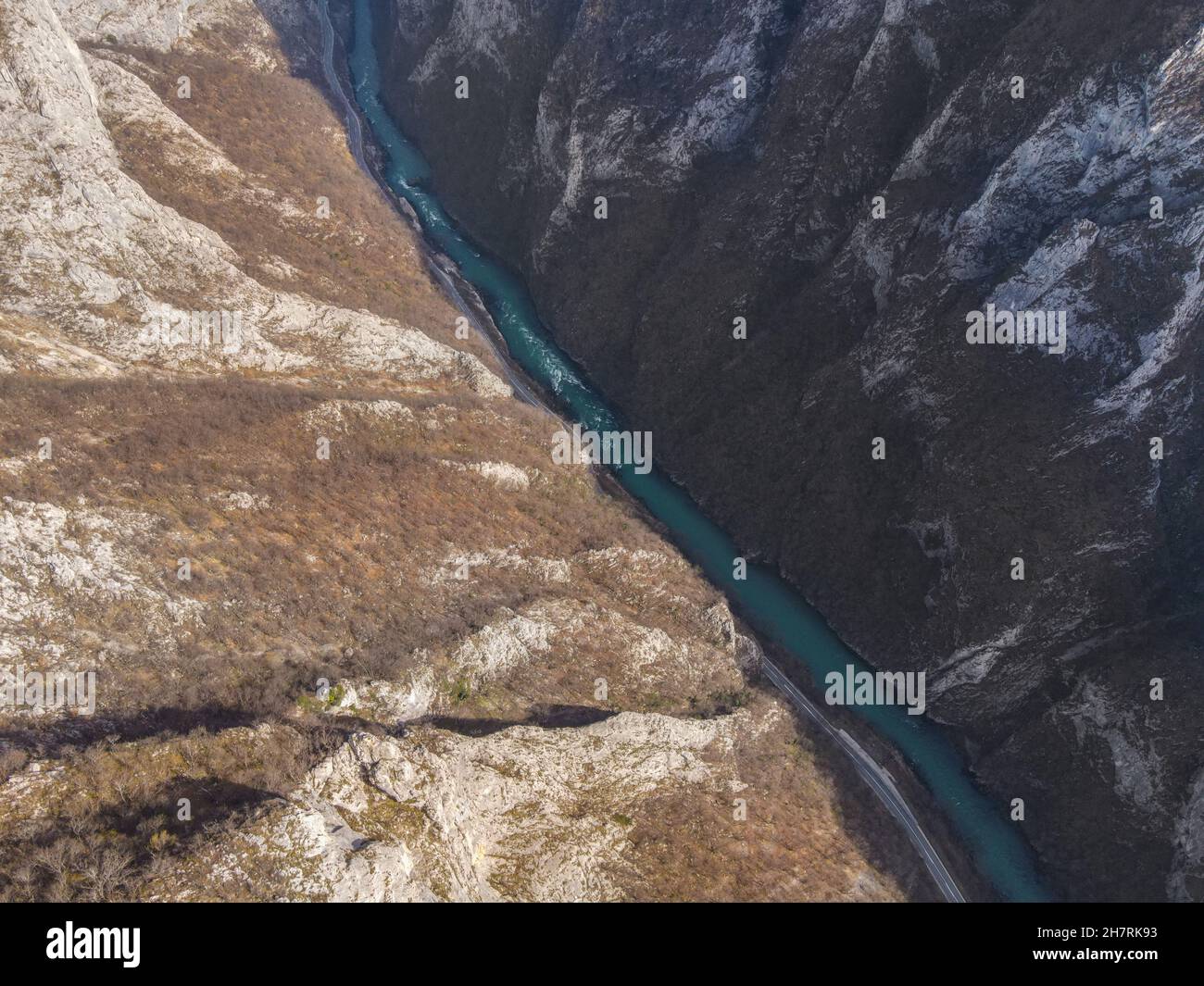 Aerial view of the river flowing between rocks Stock Photo - Alamy