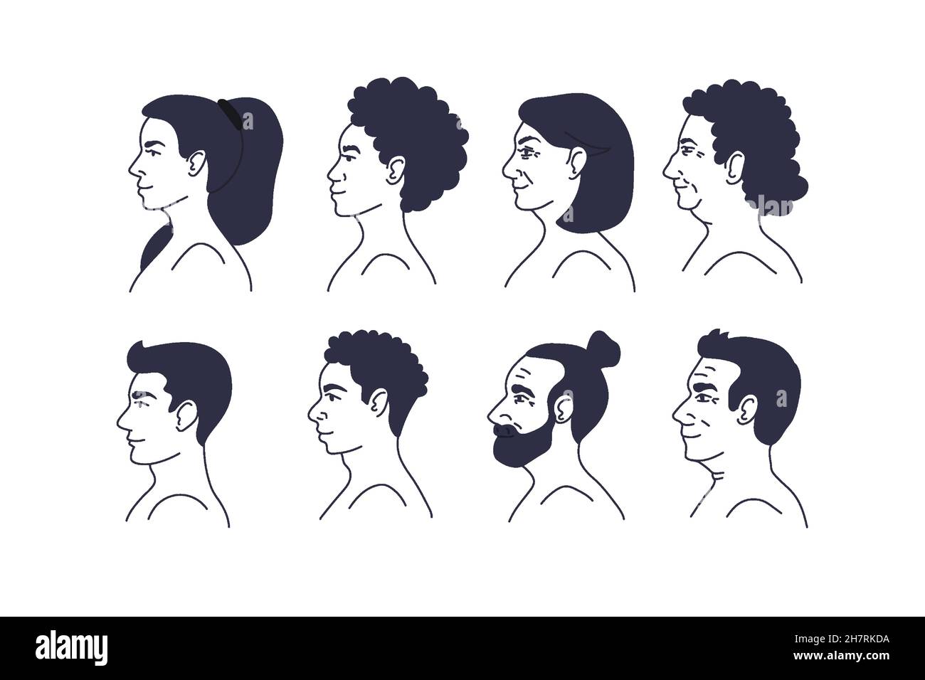 People faces in profile.Different races,nations,young,old,elderly,women ...