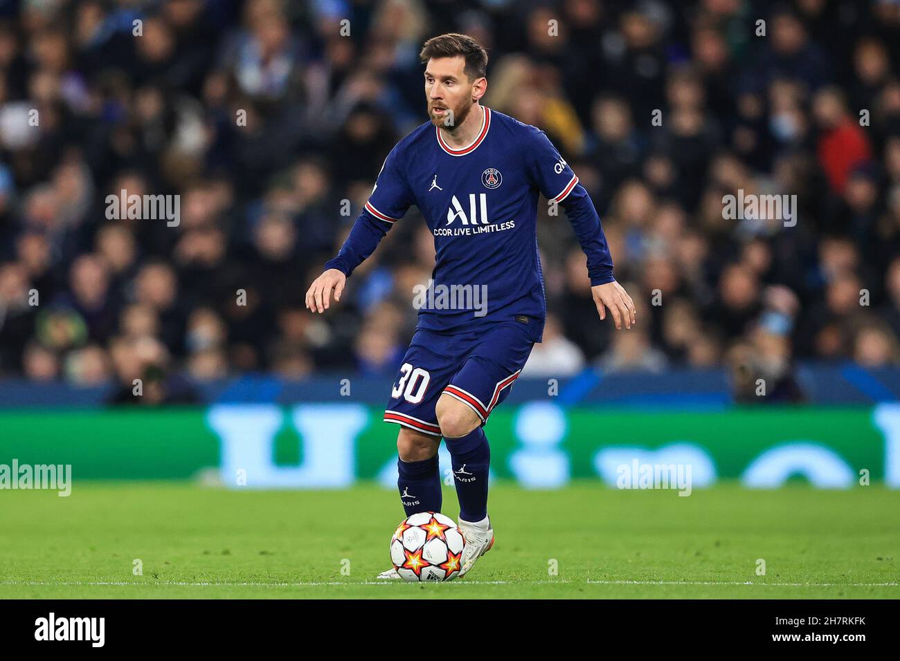 Lionel Messi #30 of Paris Saint-Germain makes a break with the ball ...