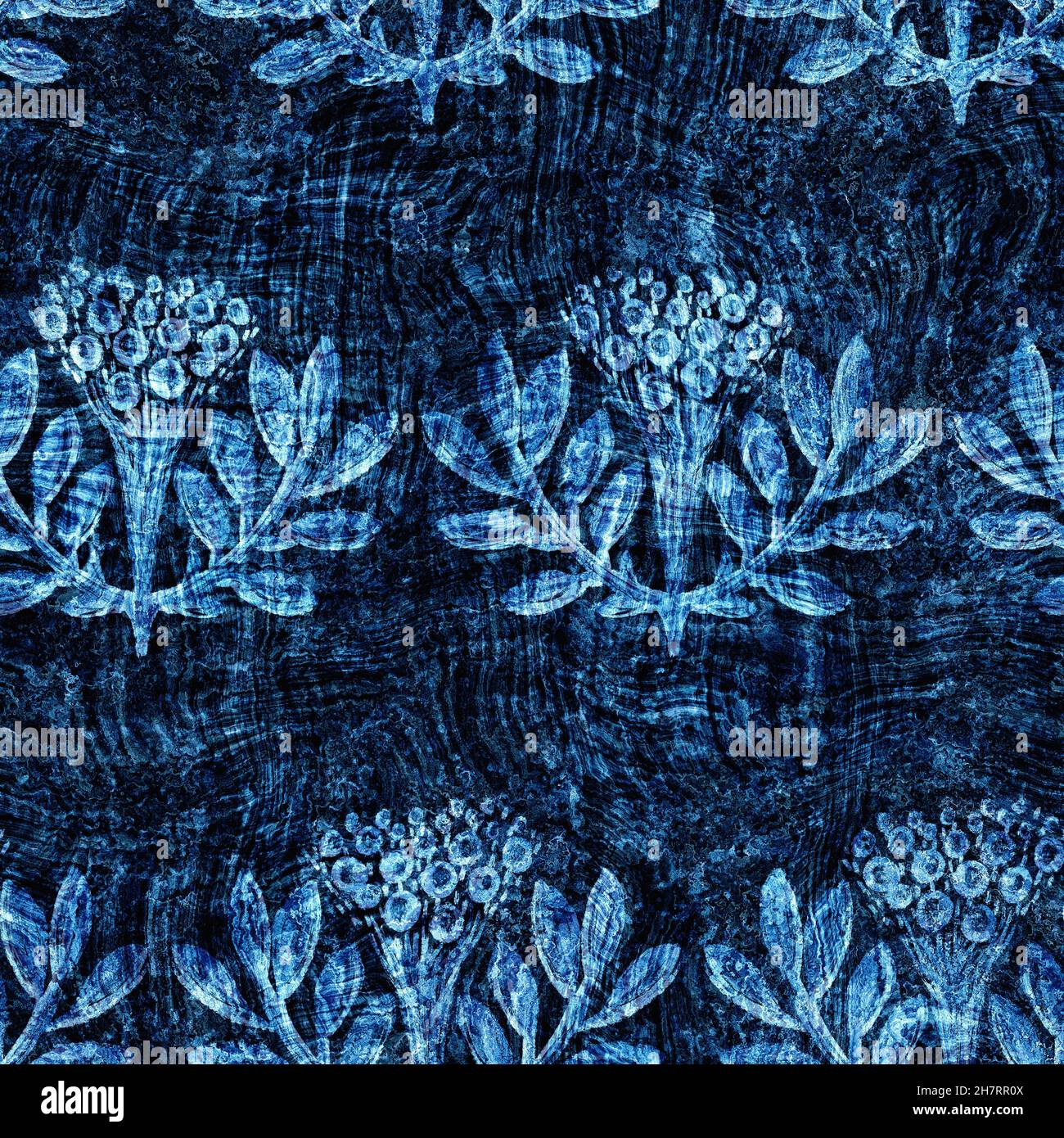 Seamless indigo block print texture on navy blue woven effect ...
