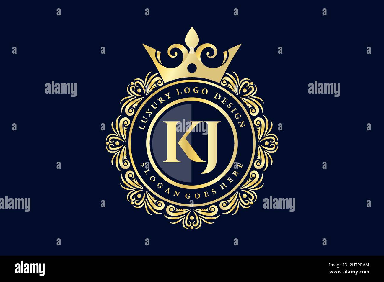 KJ Initial Letter Gold calligraphic feminine floral hand drawn heraldic monogram antique vintage ...