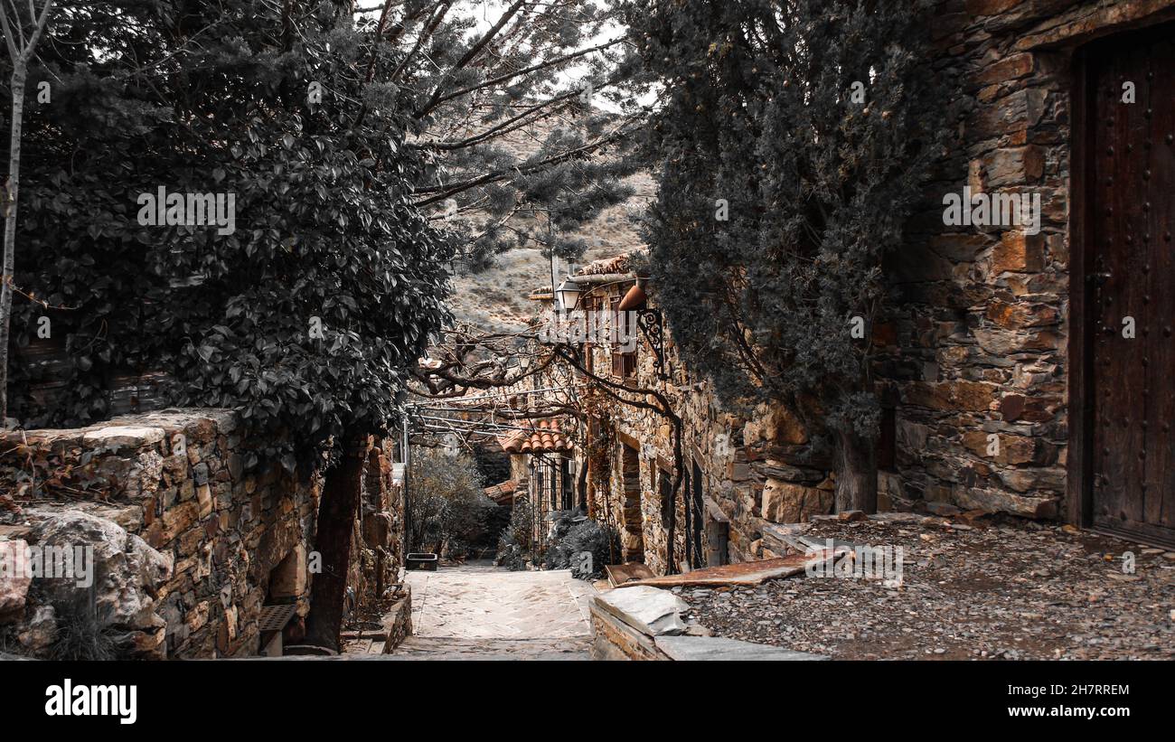 Ancient medieval hillside village of Patones Arriba with beautiful old ...