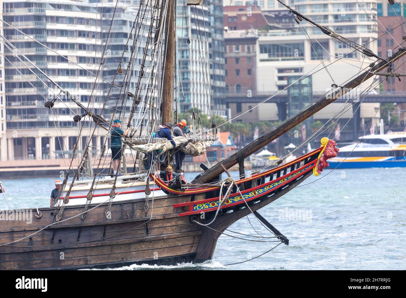 Vintage traditional sailing boat on Sydney Harbour,NSW,Australia Stock ...