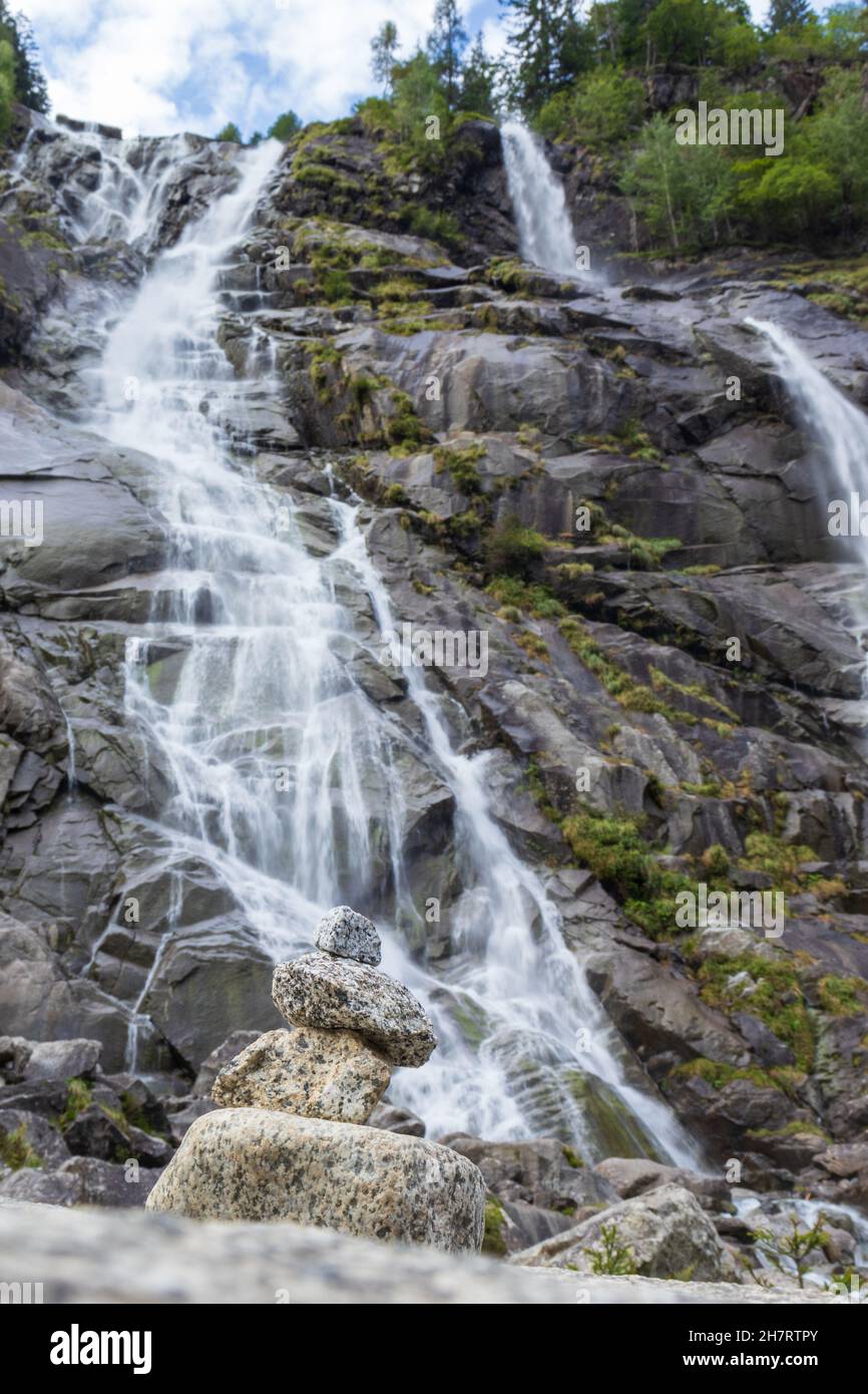 Low angle view of Nardis waterfalls (Trentino, South Tyrol, Italy ...